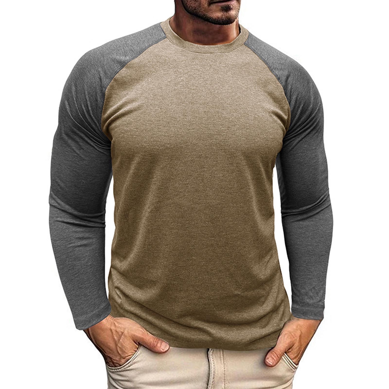 QQAMB Men's T-Shirts Color Block Reglan Sleeve Long Sleeve Crewneck ...