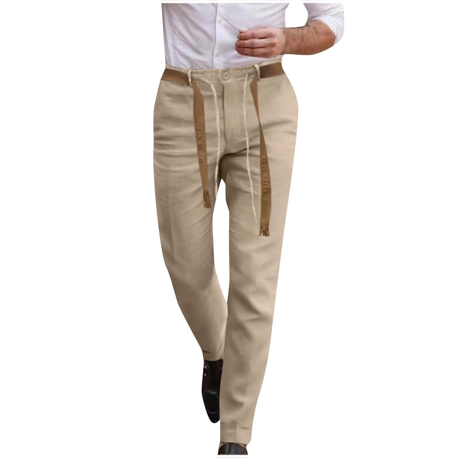 DeHolifer Mens Casual Linen Pants Loose Fit Elastic Drawstring Waist ...