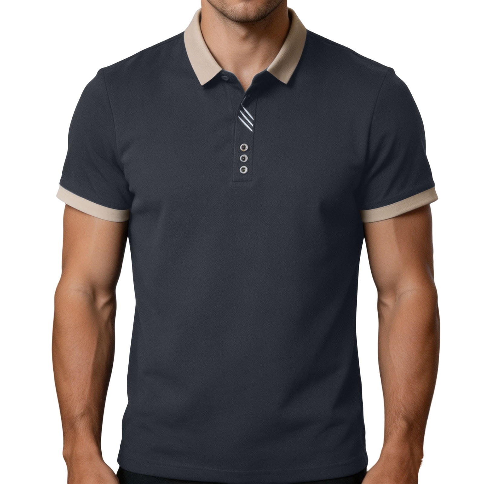 DeHolifer Mens Knit Shirts Lapel Solid Color Button Short Sleeve Casual ...