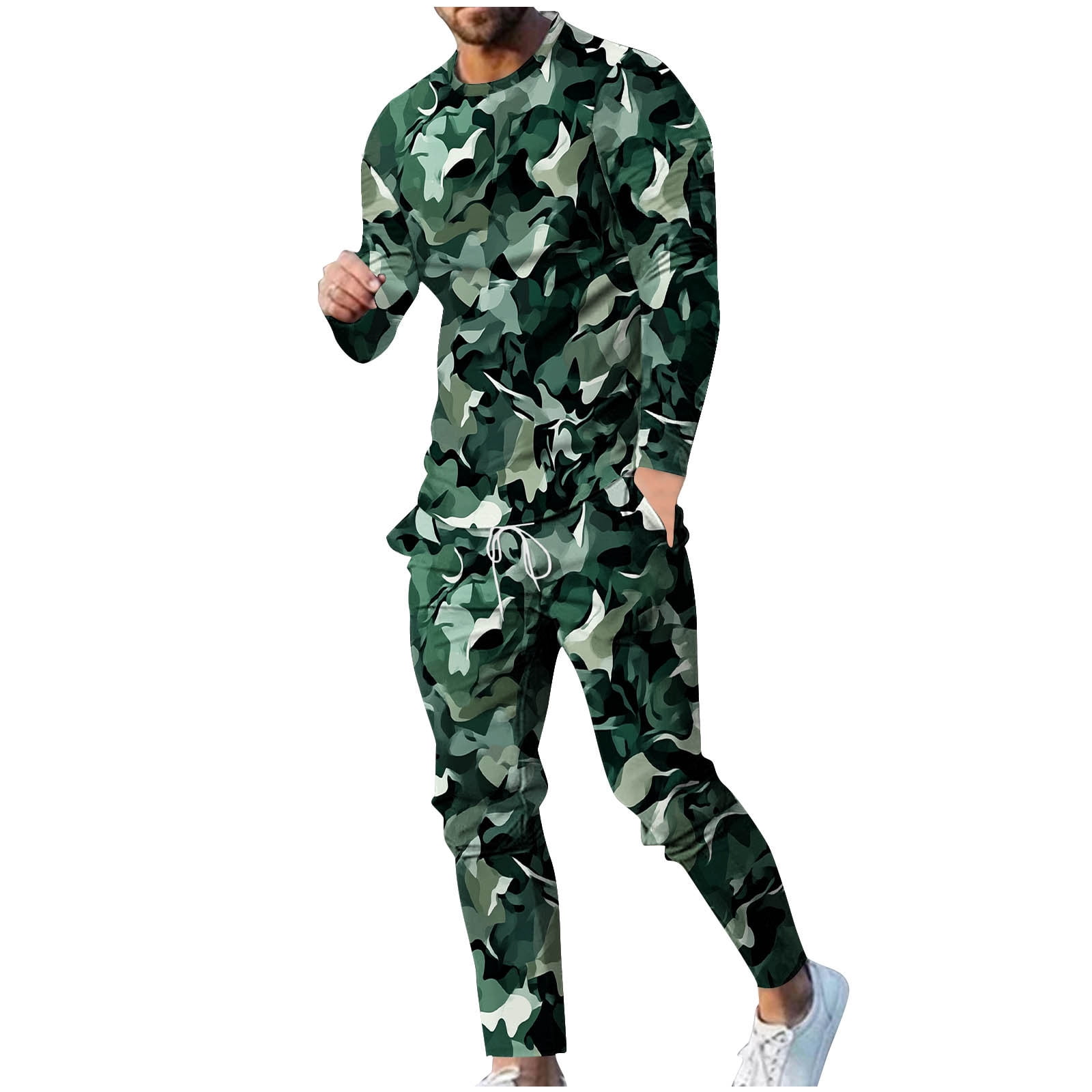 DeHolifer Mens Sets 2 Piece Outfits Camouflage Long Sleeve Lightweight ...