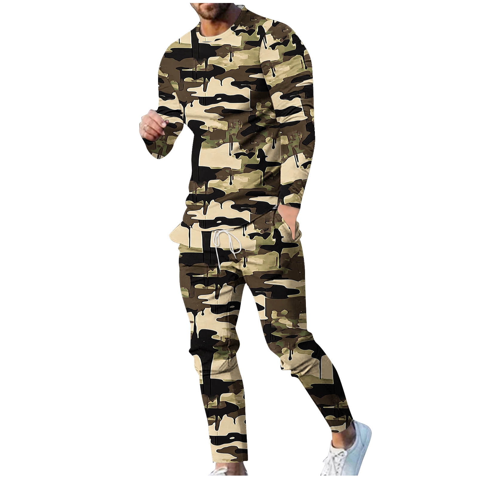 DeHolifer Mens Sets 2 Piece Outfits Camouflage Long Sleeve Lightweight ...