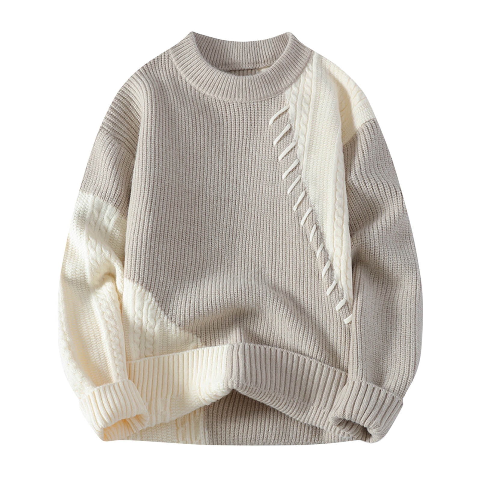 DeHolifer Mens Sweaters Crewneck Patchwork Long Sleeve Knitted Fall ...