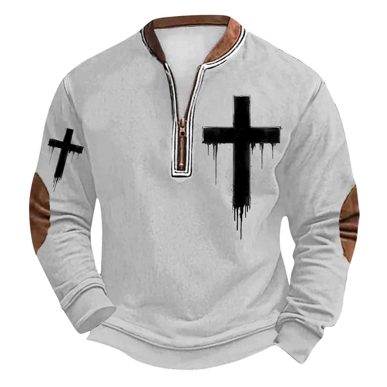 DeHolifer Mens Sweatshirts Plus Size Half Zipper Cross Graphic Printed ...
