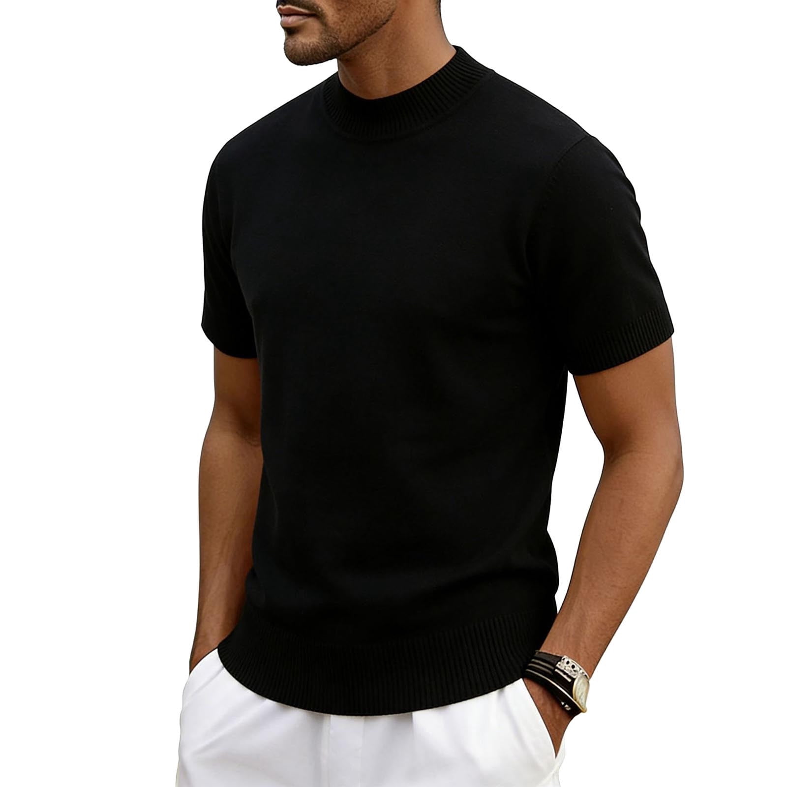 DeHolifer Mens T-Shirts Knit Solid Color Short Sleeve Crewneck Shirt ...