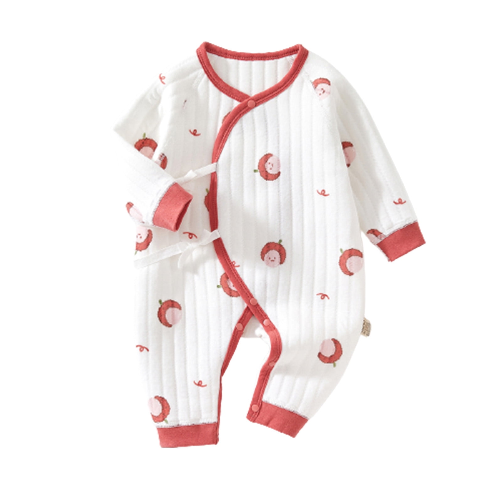DeHolifer Newborn Baby Boy Girl Romper Cute Printed Long Sleeve V Neck Romper Cotton Button ...