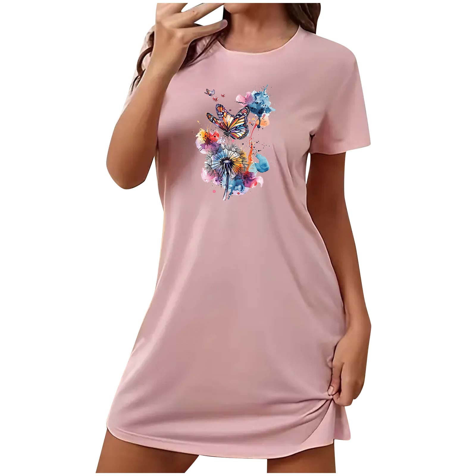 DeHolifer Nightgowns for Women Casual Printed Short Sleeve Sleep Shirts ...