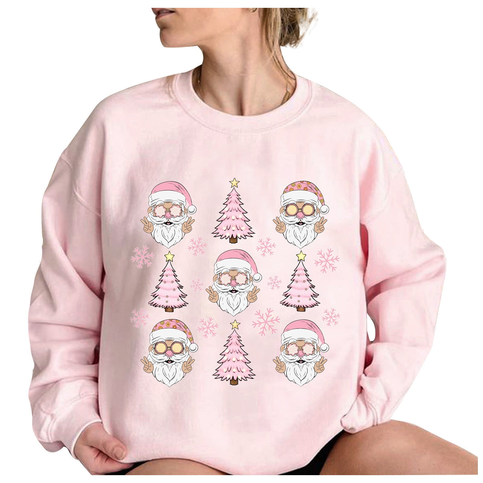 DeHolifer Oversized Sweatshirt for Women Christmas Cute Santa Claus ...