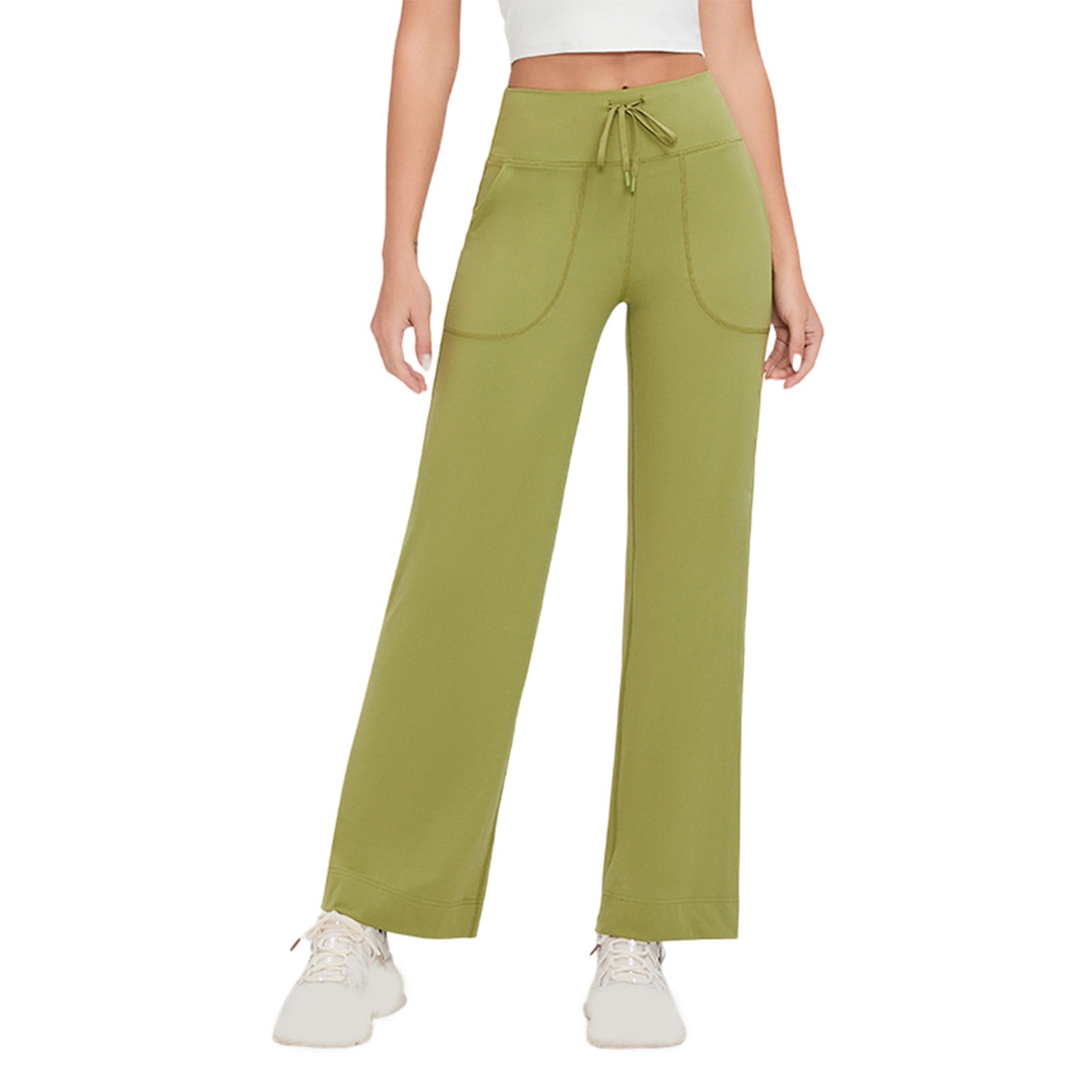 DeHolifer Pants for Women Cotton High Waist Comfy Solid Color Hip Lift ...