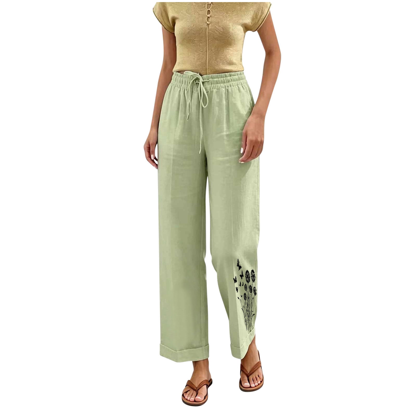 DeHolifer Pants for Women Cotton Linen Summer Casual Baggy Comfy Wide ...