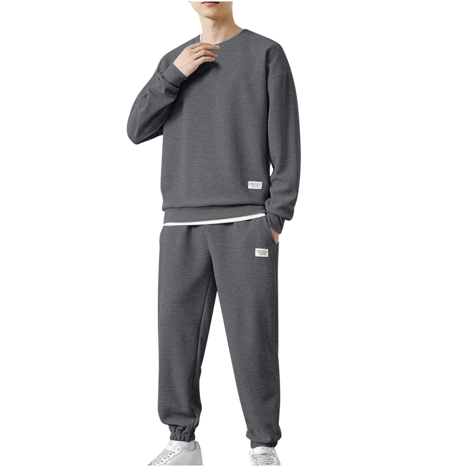 DeHolifer Sports Sets for Men Plus Size Crewneck Solid Color Pullover ...