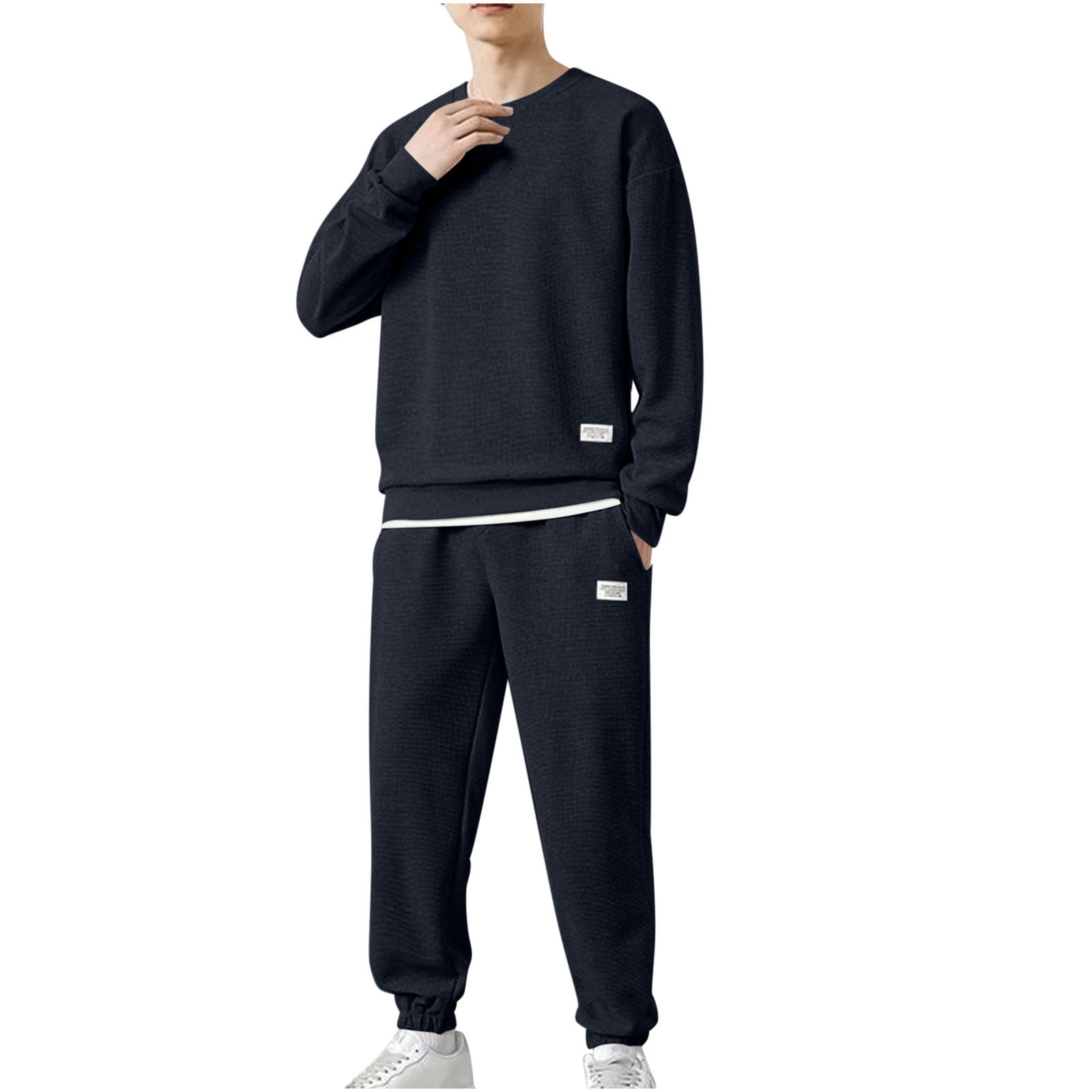 DeHolifer Sports Sets for Men Plus Size Crewneck Solid Color Pullover ...