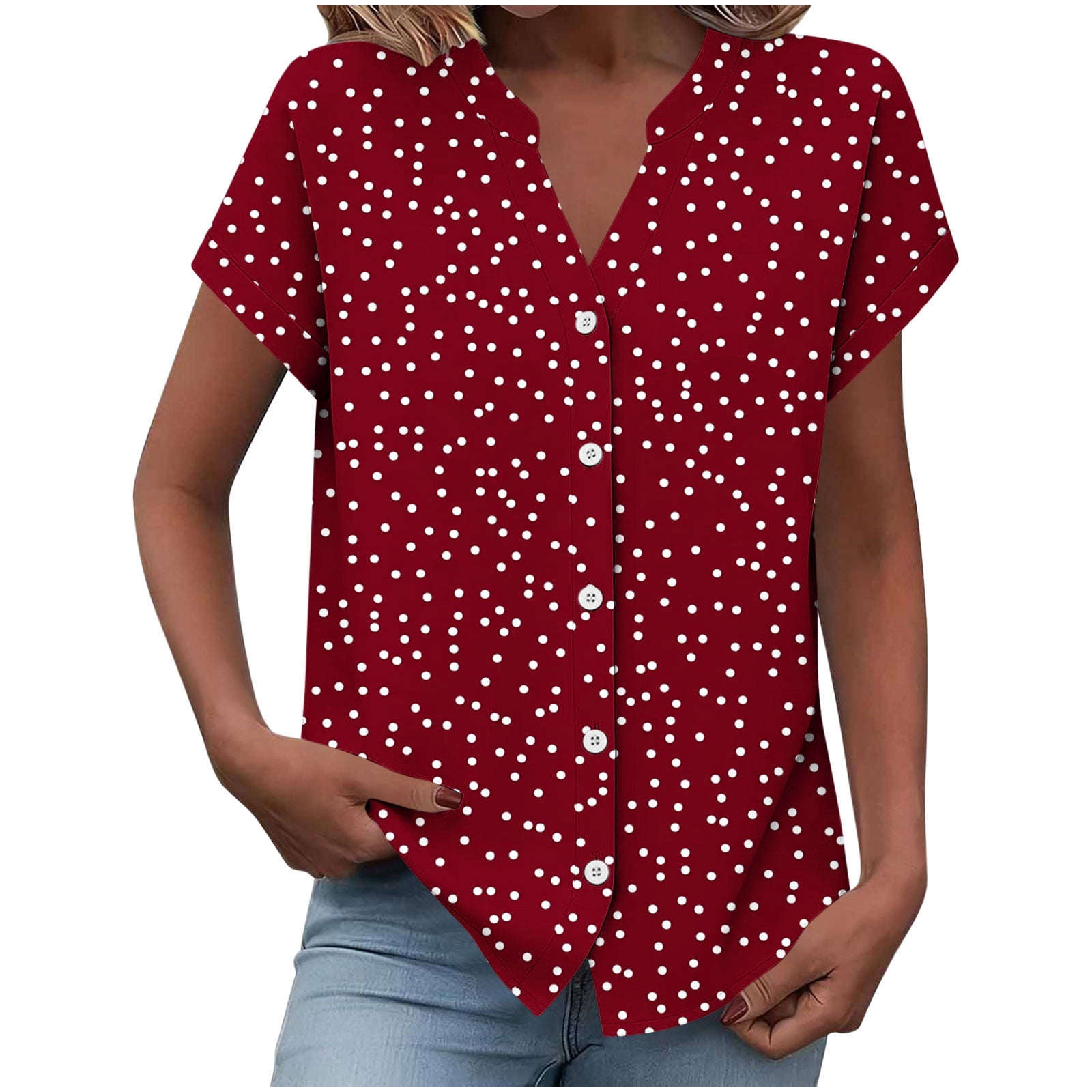 DeHolifer Summer Linen Tops for Women Roll Up Short Sleeve T-Shirts ...