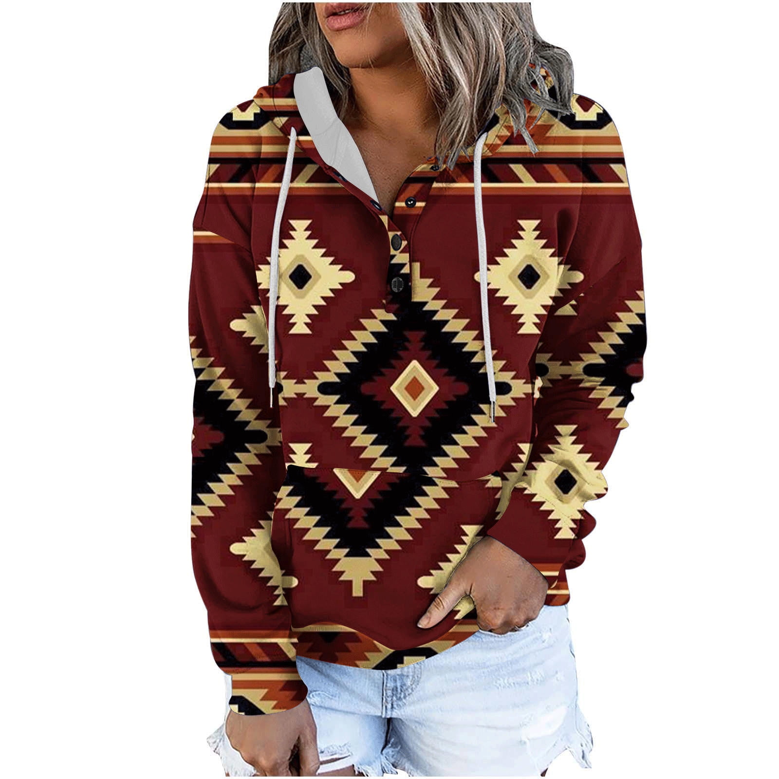 Deholifer Sweatshirts For Women Aztec Hoodies Western Ethnic Style