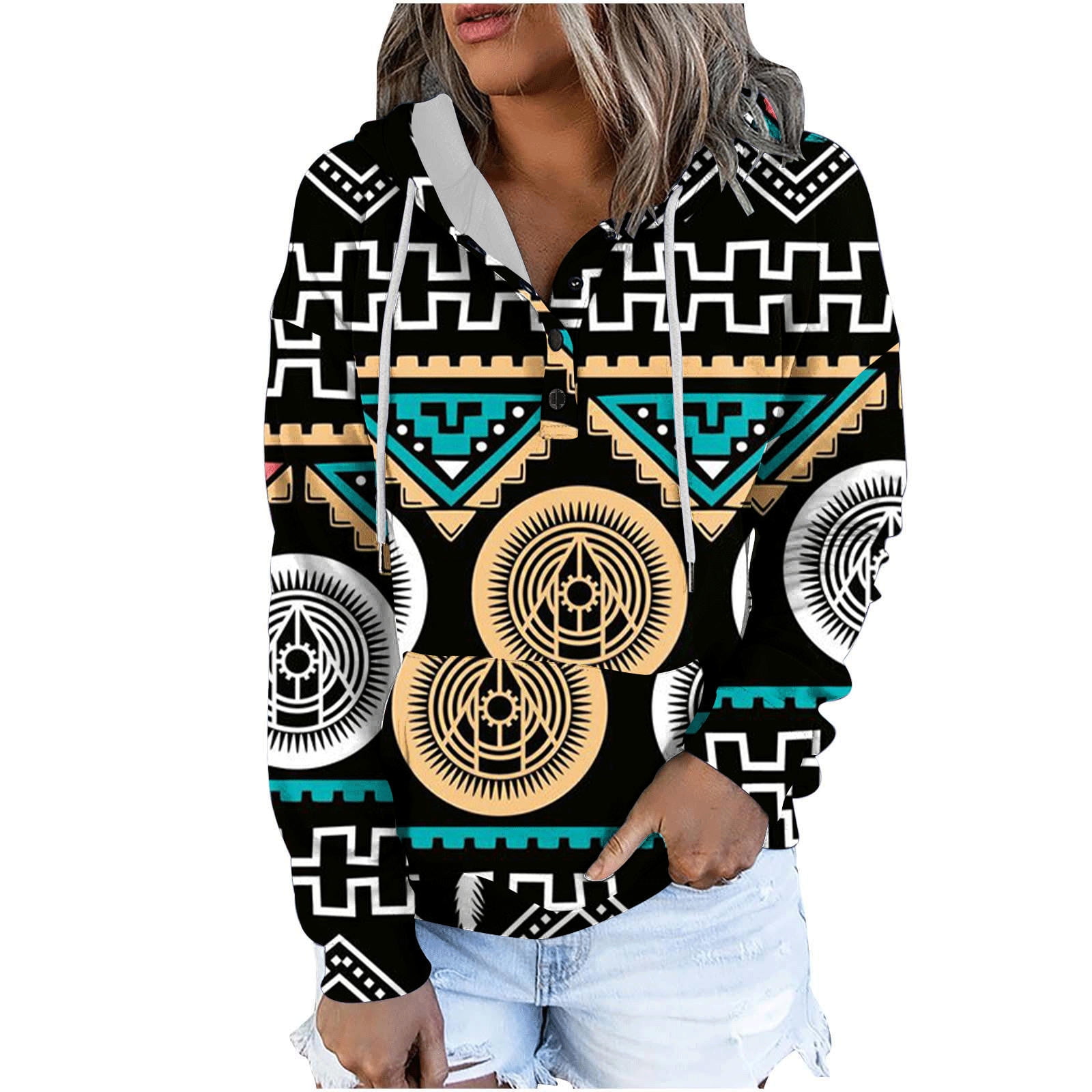 Deholifer Sweatshirts For Women Aztec Hoodies Western Ethnic Style