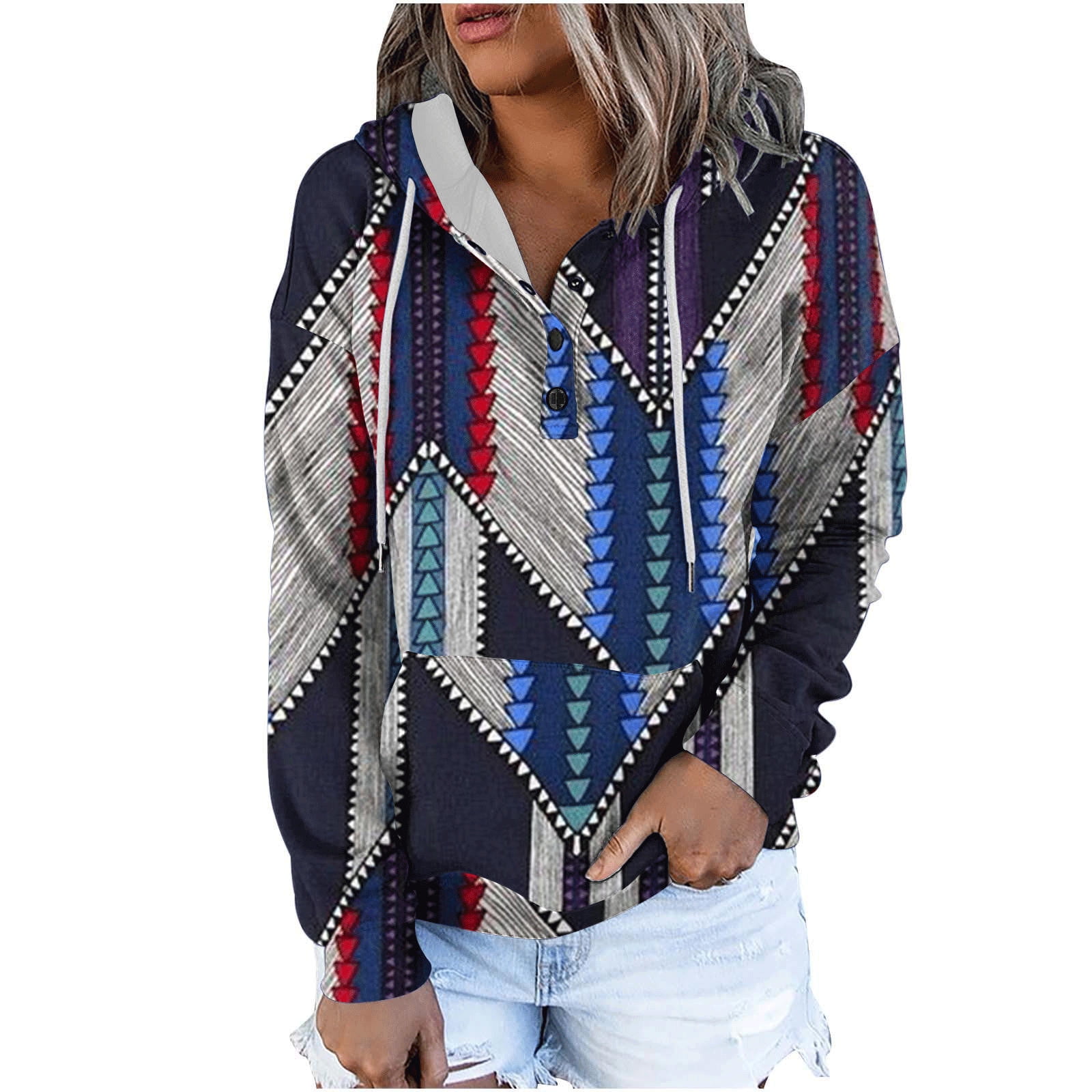 Deholifer Sweatshirts For Women Aztec Hoodies Western Ethnic Style