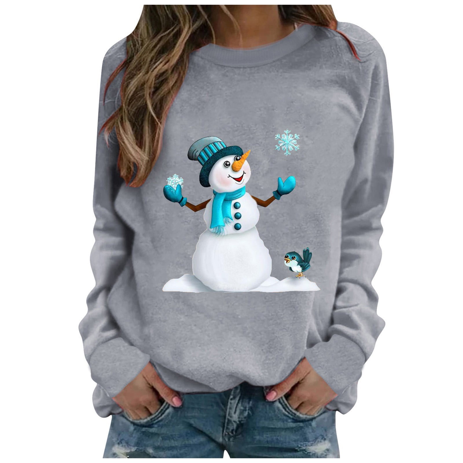 DeHolifer Sweatshirts for Women Snowman Graphic Print Crewneck Long ...