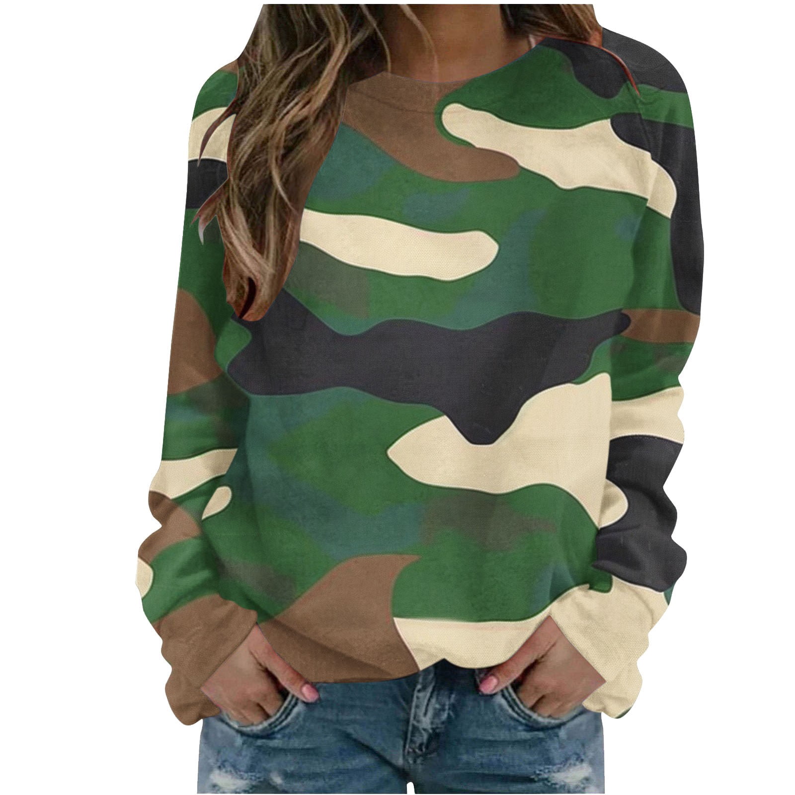 DeHolifer T-Shirts for Camouflage 3/4 Sleeve Crewneck T-Shirts Tunic ...