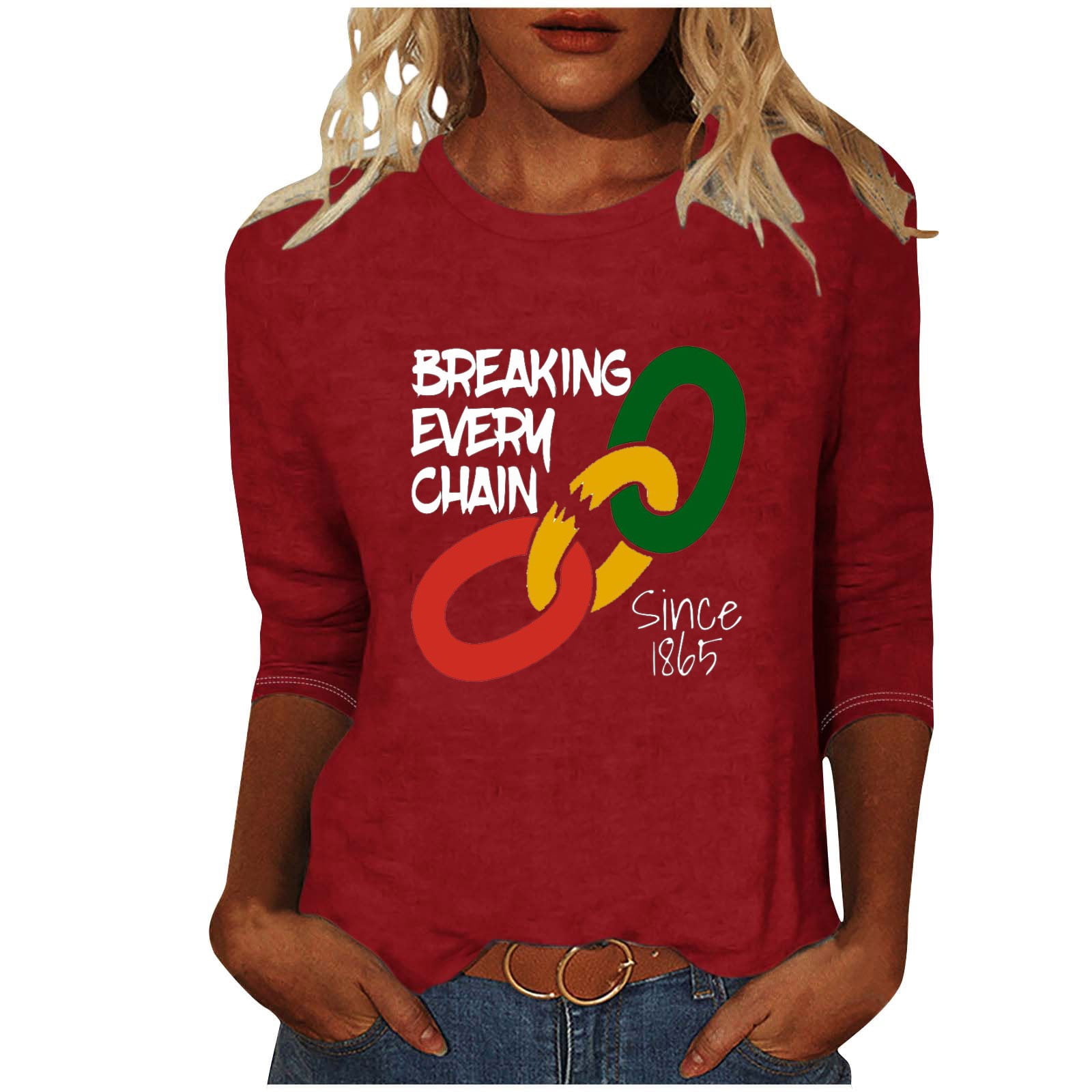 DeHolifer T-Shirts for Women Black History Month Crewneck 3/4 Sleeve ...