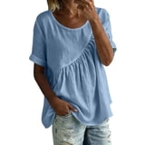 DeHolifer T-Shirts for Women Crewneck Solid Color Pleated Lightweight ...