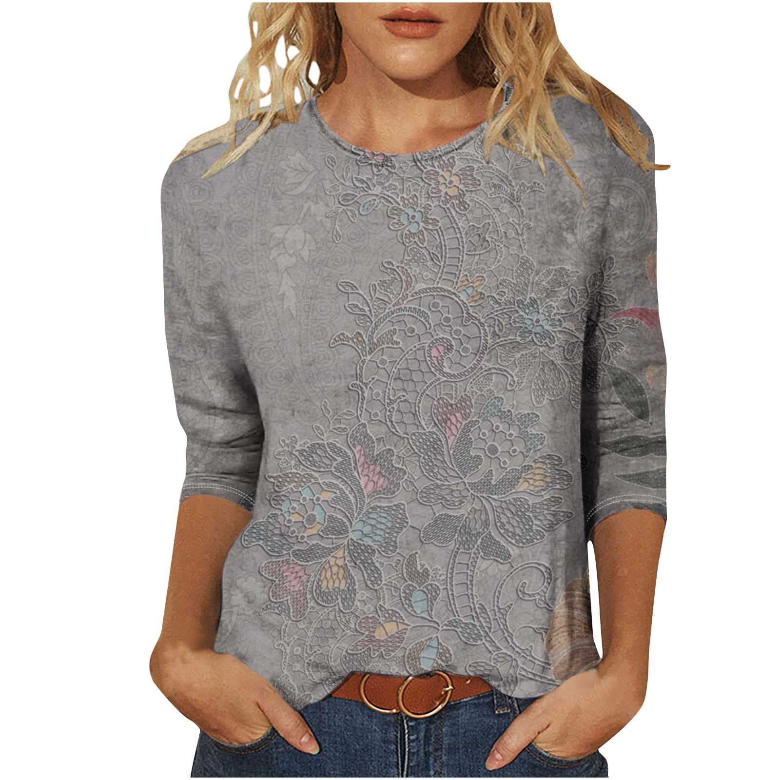 DeHolifer T-Shirts for Women Plus Size 3/4 Sleeve Crewneck Short ...