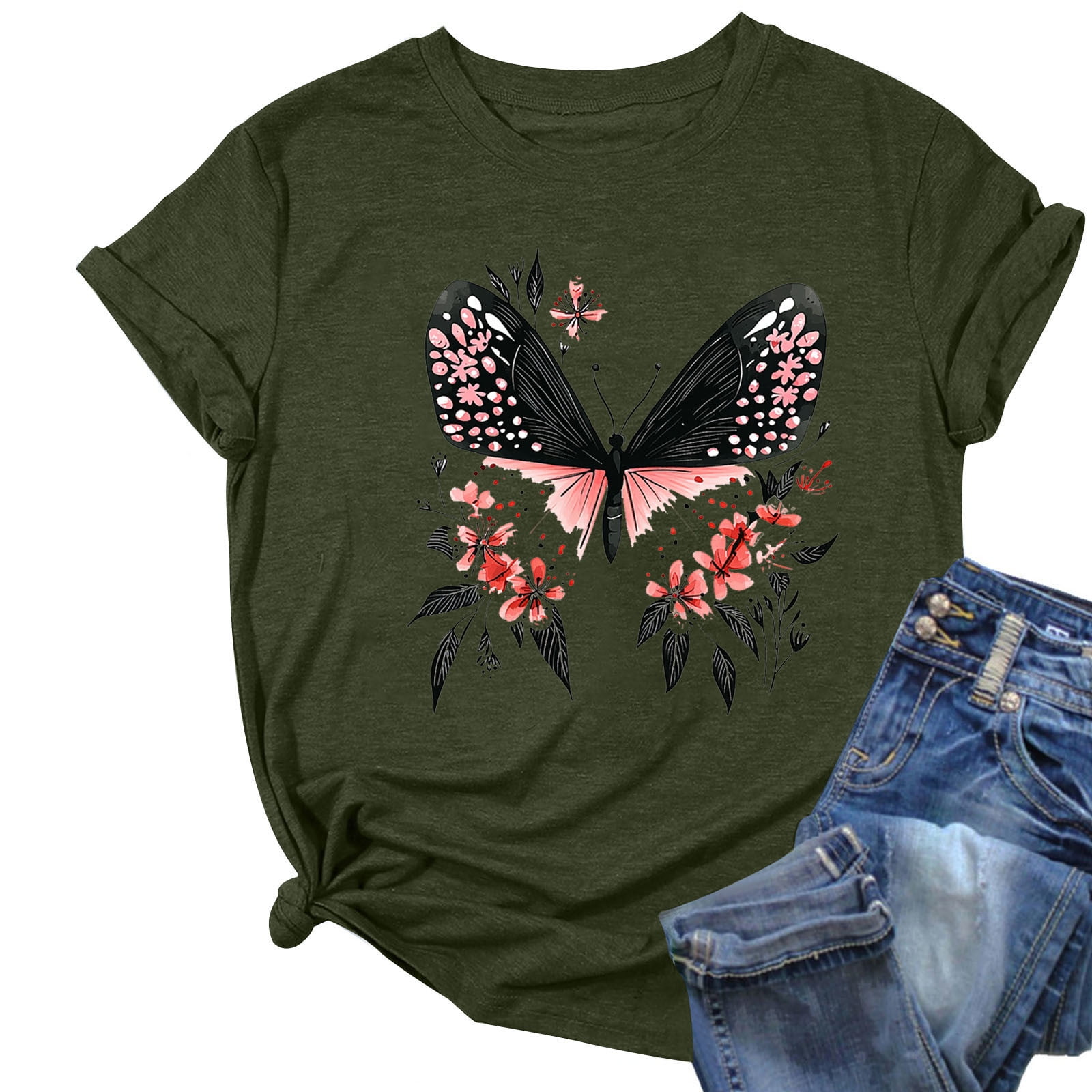 DeHolifer T-Shirts for Women Plus Size Daisy Graphic Printed Summer ...