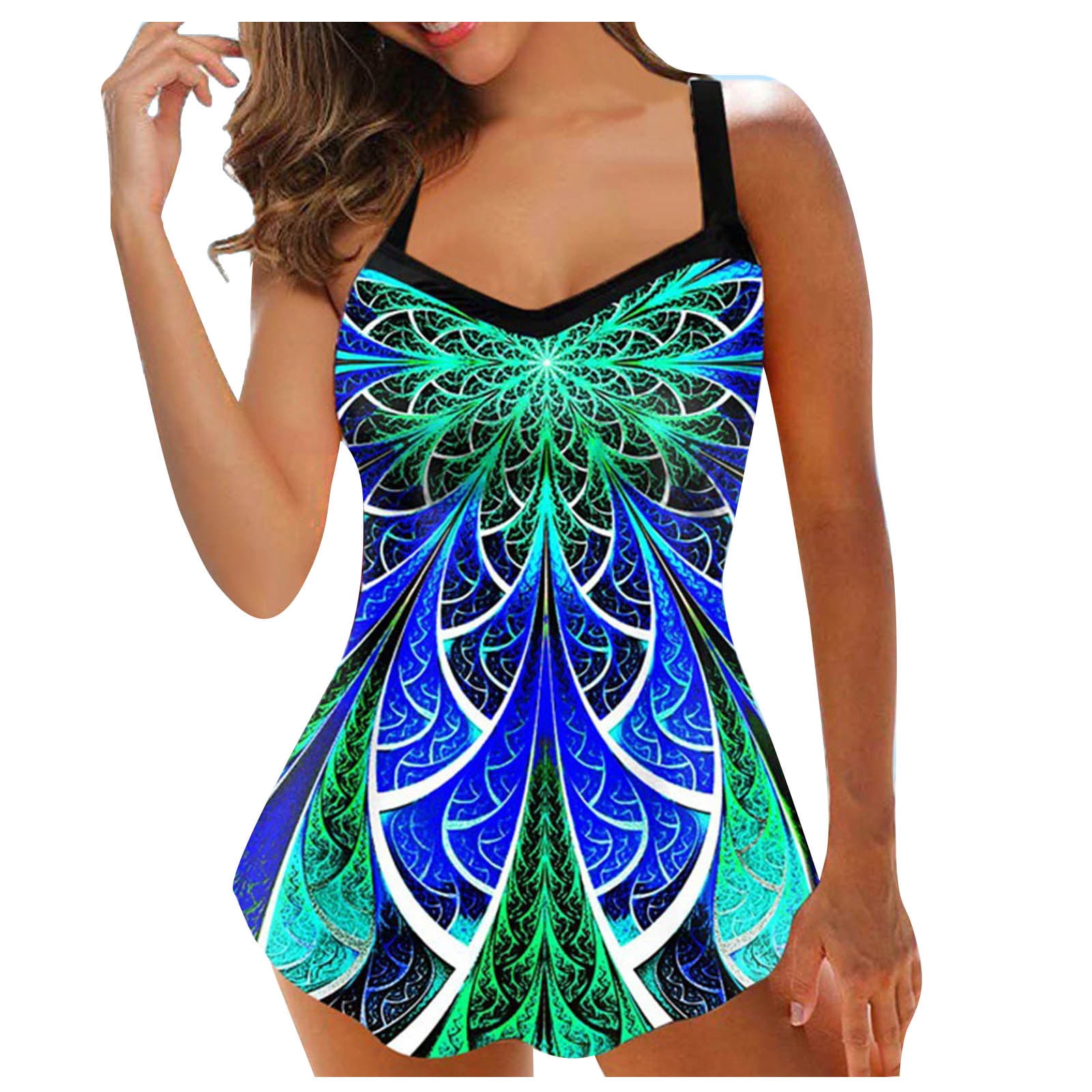 DeHolifer Tankini Swimsuits for Women Floral Printed Two Piece Bathing ...