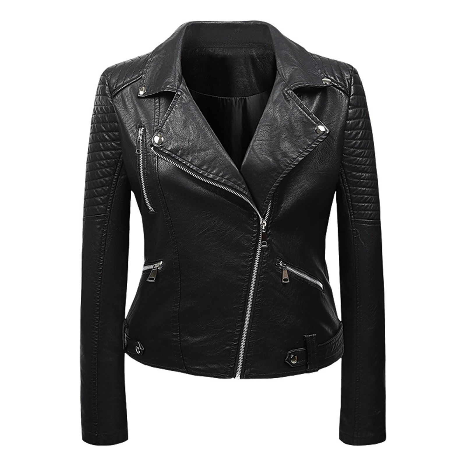 DeHolifer Vintage Women's Slim Biker Motorcycle PU Leather Zipper ...