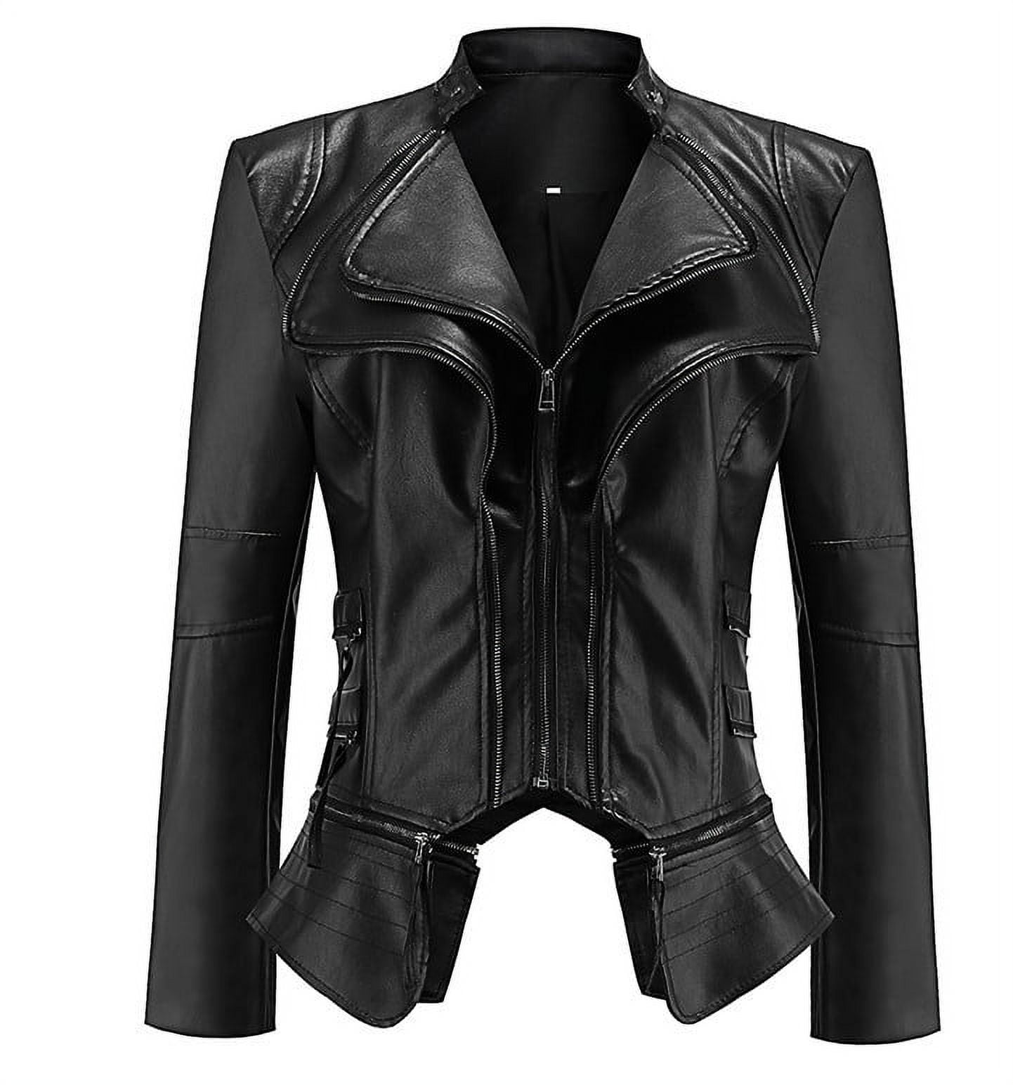 DeHolifer Women Candy Color Asymmetric Zip Jacket Slim Faux Leather Cropped Moto Jacket ...