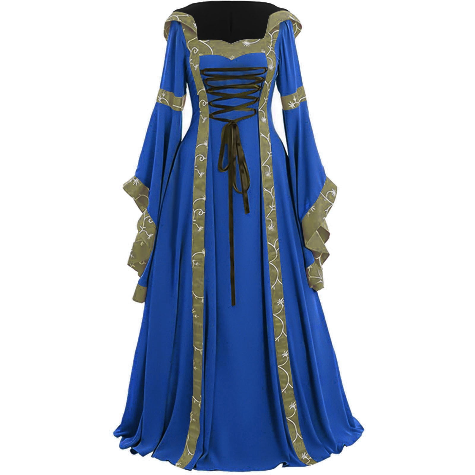 DeHolifer Women Dresses Renaissance Medieval Dress With Trumpet Sleeves ...