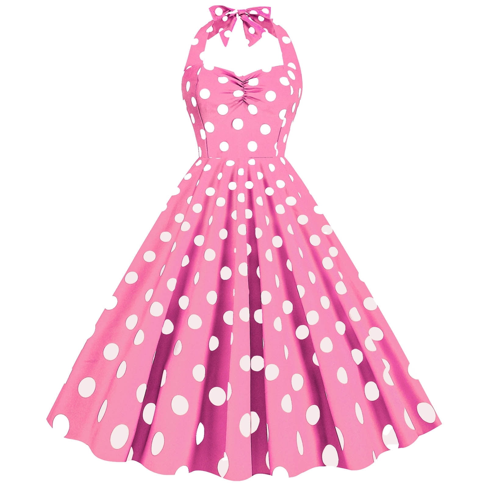 DeHolifer Women Dresses Vintage 1950s Pink Dot Sleeveless A-Line ...