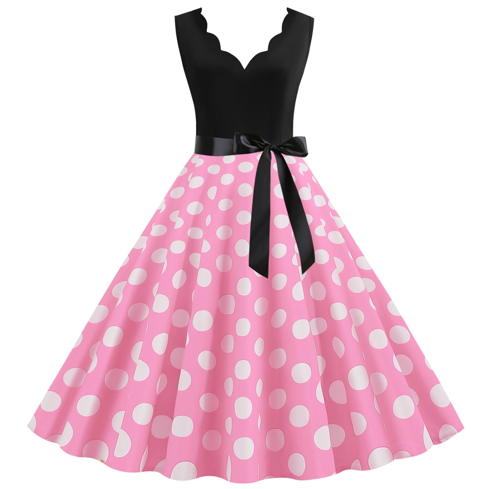 DeHolifer Women Dresses Vintage 1950s Pink Dot Sleeveless A-Line ...