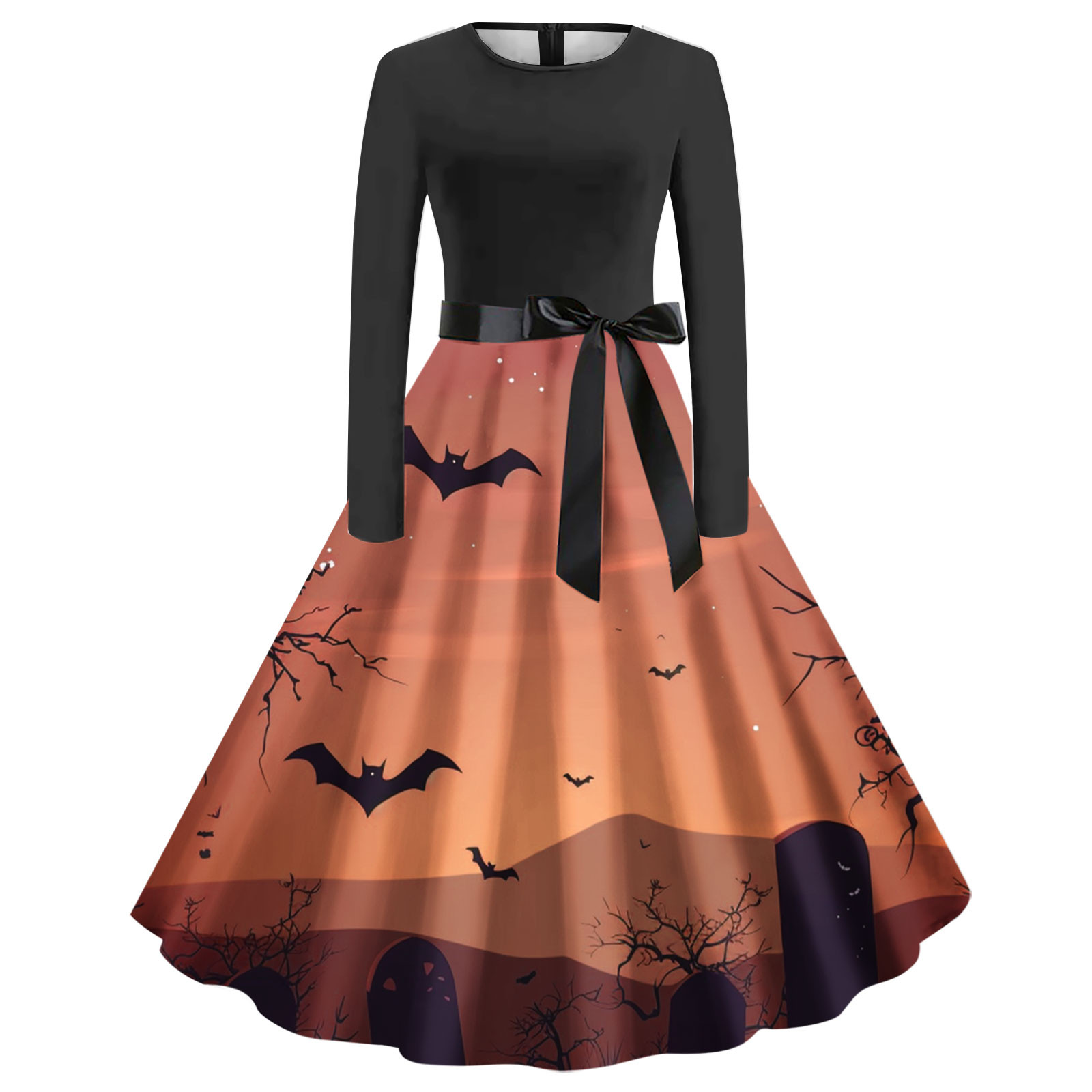 DeHolifer Women Halloween Dresses Crewneck Bat Graphic Print Long ...