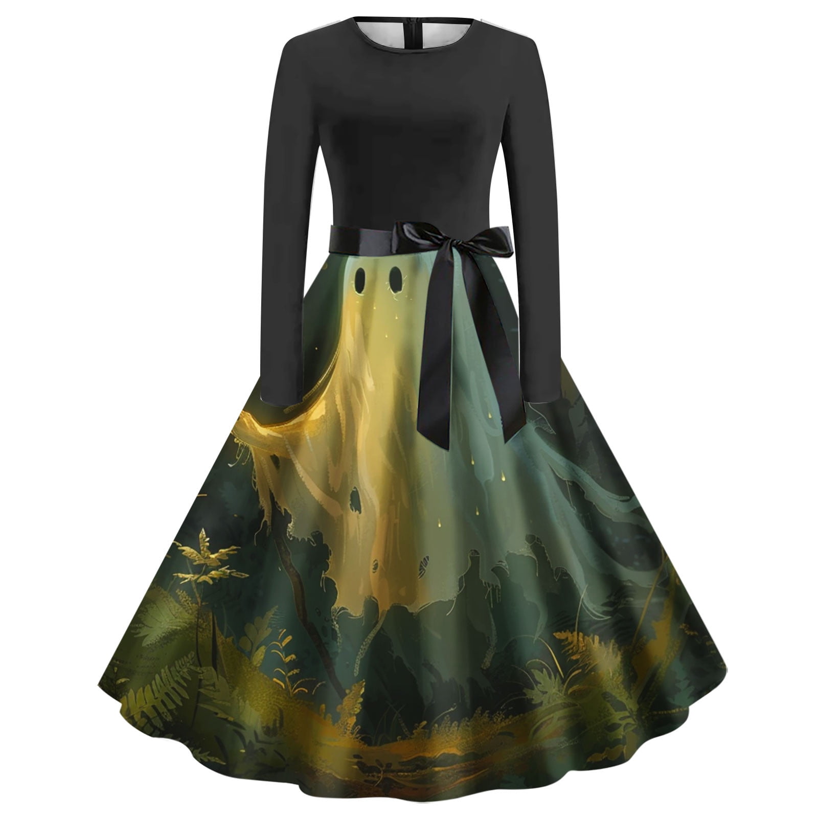 DeHolifer Women Halloween Dresses Crewneck Bat Graphic Print Long ...