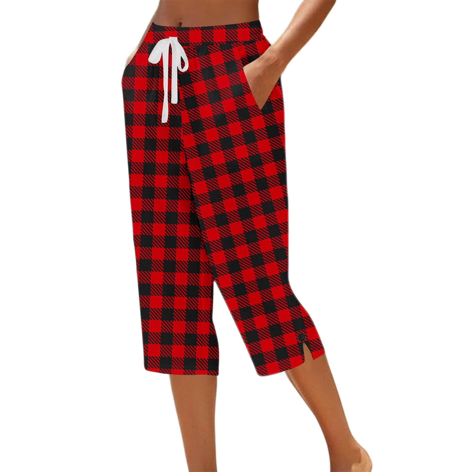 DeHolifer Women Summer Capris Pants Casual Printed Cropped Pants Side ...