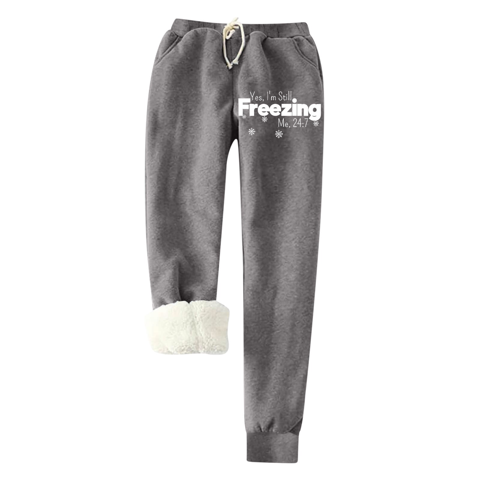 DeHolifer Women Sweatpants Sherpa Lined Drawstring Elastic Waisted ...