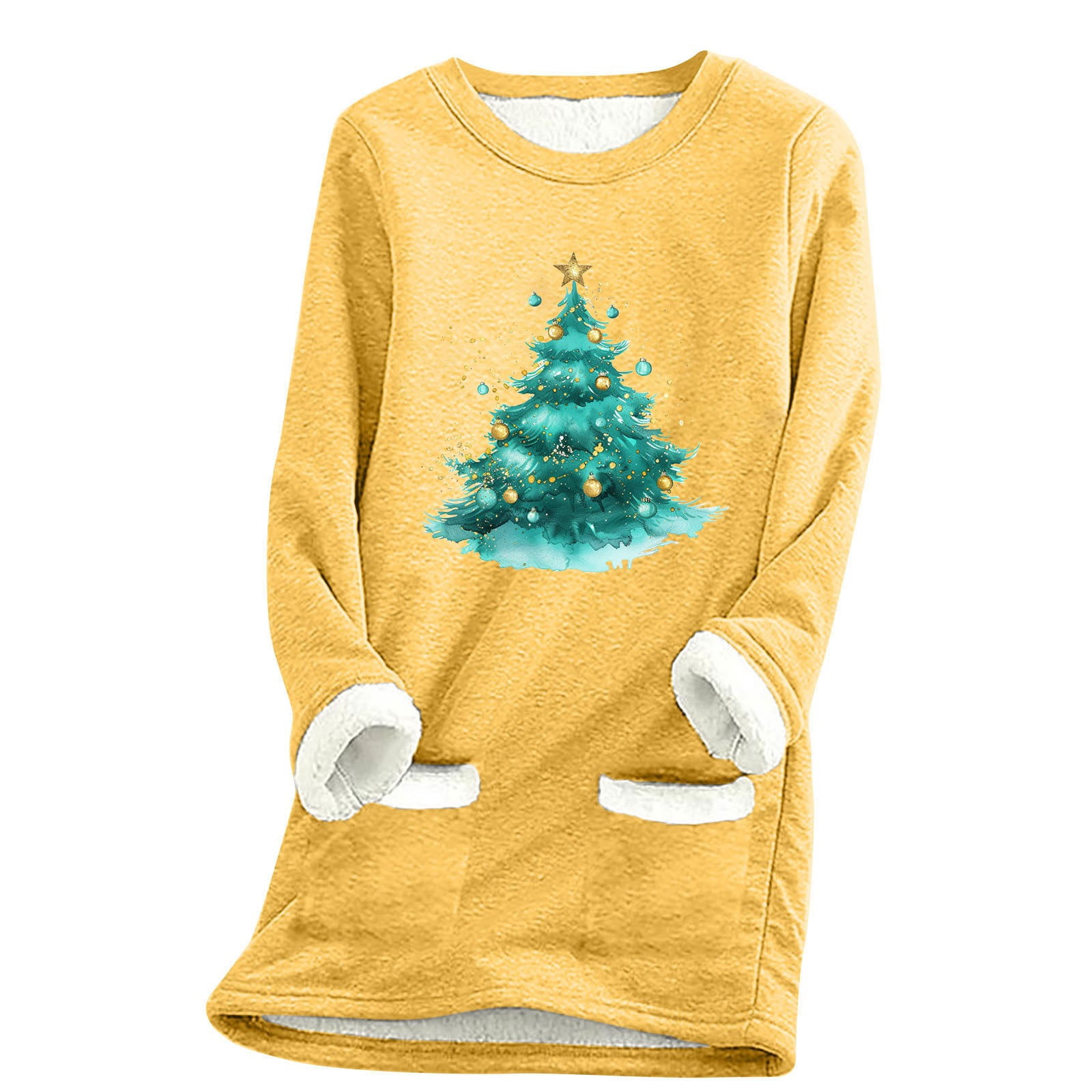 DeHolifer Women Tops Winter Fleece Lined Warm Christmas Graphic Printed ...