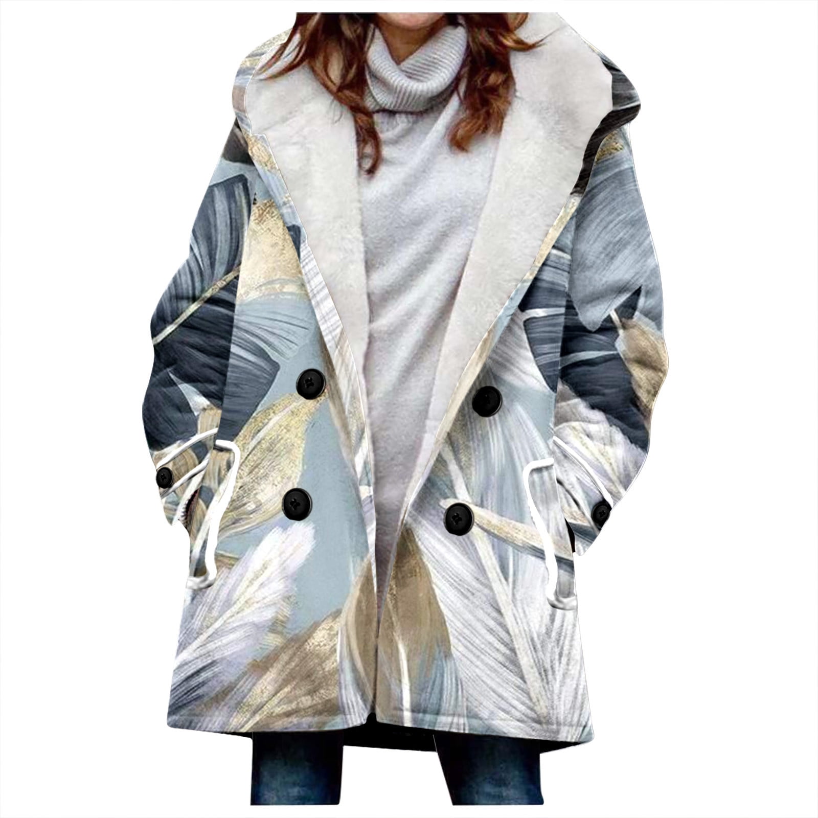 DeHolifer Women Winter Coats Velvet Double Breasted Long Sleeve Hooded Solid Color European and ...