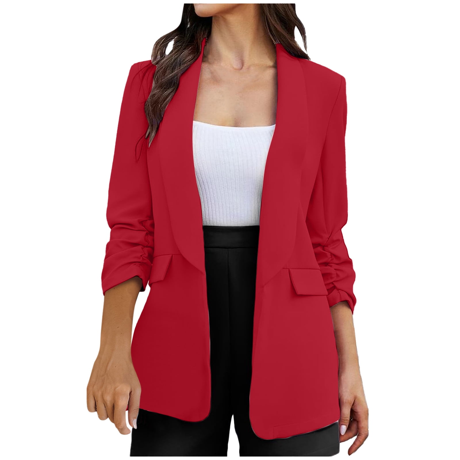 DeHolifer Women's Blazer Long Sleeve Slim Suit Jacket Open Buckle Free ...