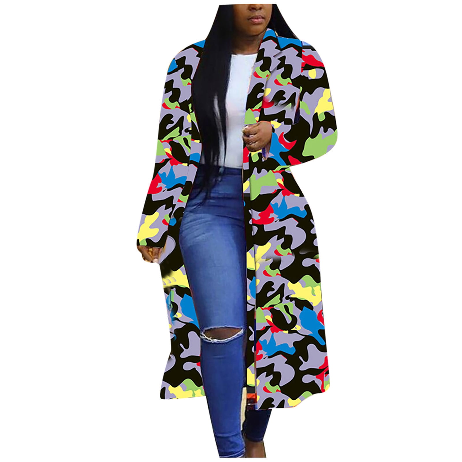 DeHolifer Women's Blazers Colored Turn Down Collar Double Breasted ...