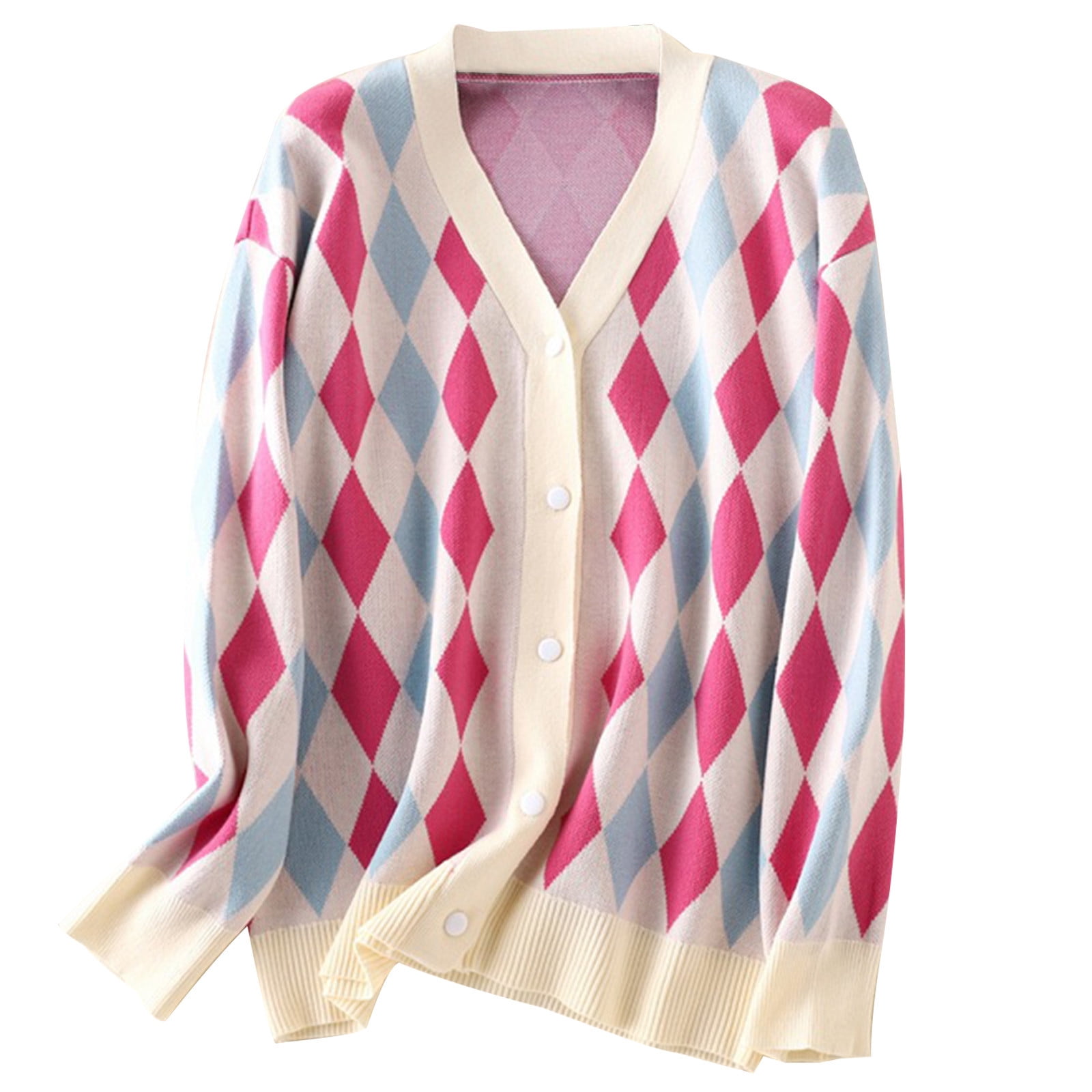 DeHolifer Women's Cardigan Sweaters Open Front Geometric Print Button V ...