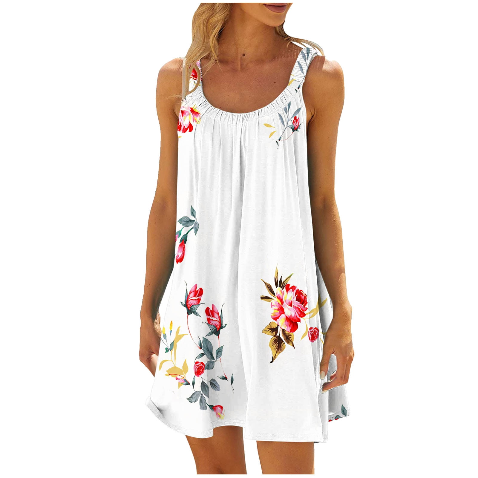 DeHolifer Women's Casual Dresses Floral Printed Sleeveless Slip U-Neck ...