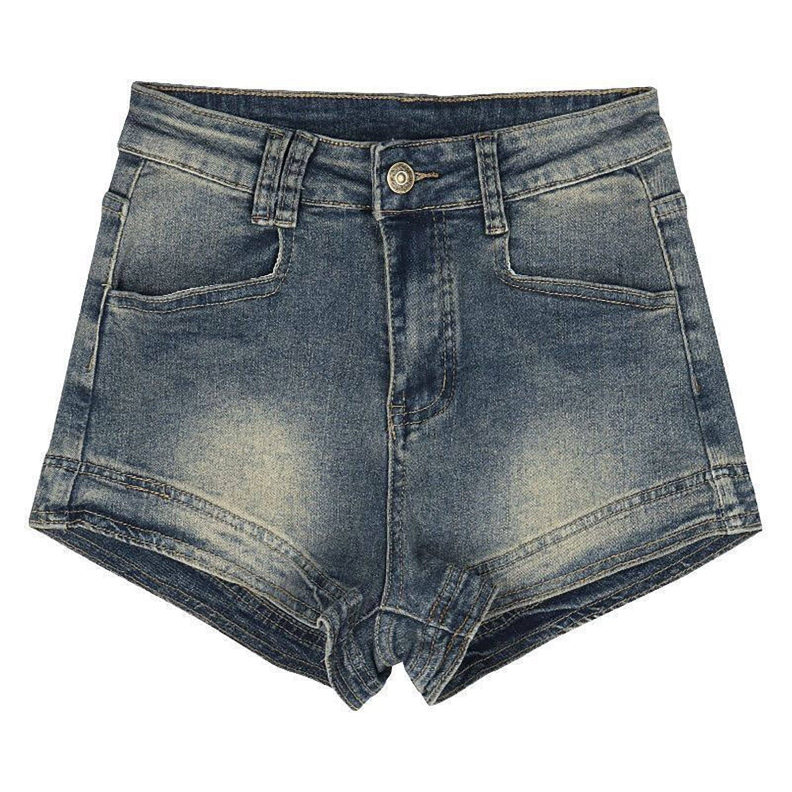 DeHolifer Women's Denim Shorts Elastic Waisted Button Solid Color ...