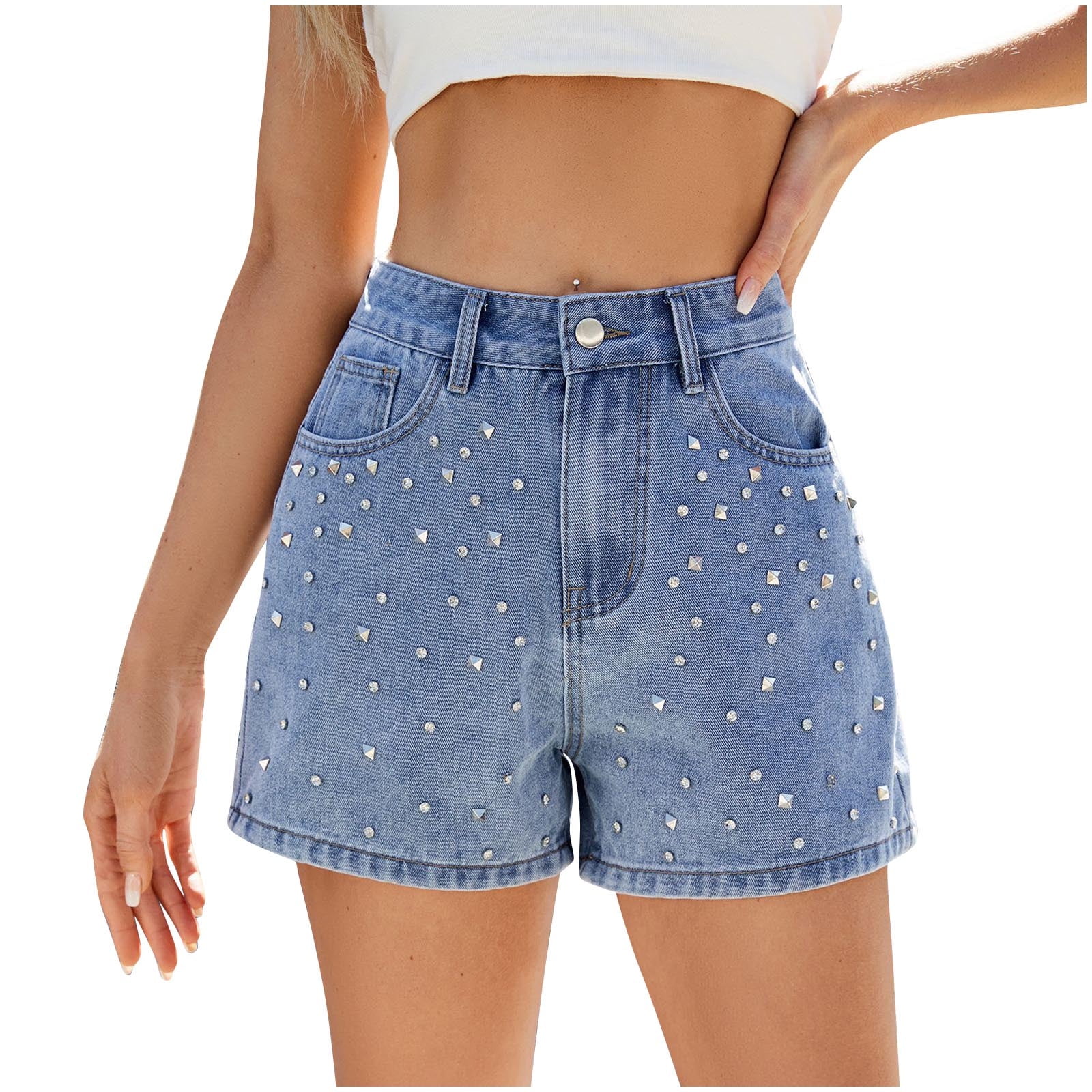 DeHolifer Women's Denim Shorts Elastic Waisted Wide Leg Summer Trendy ...