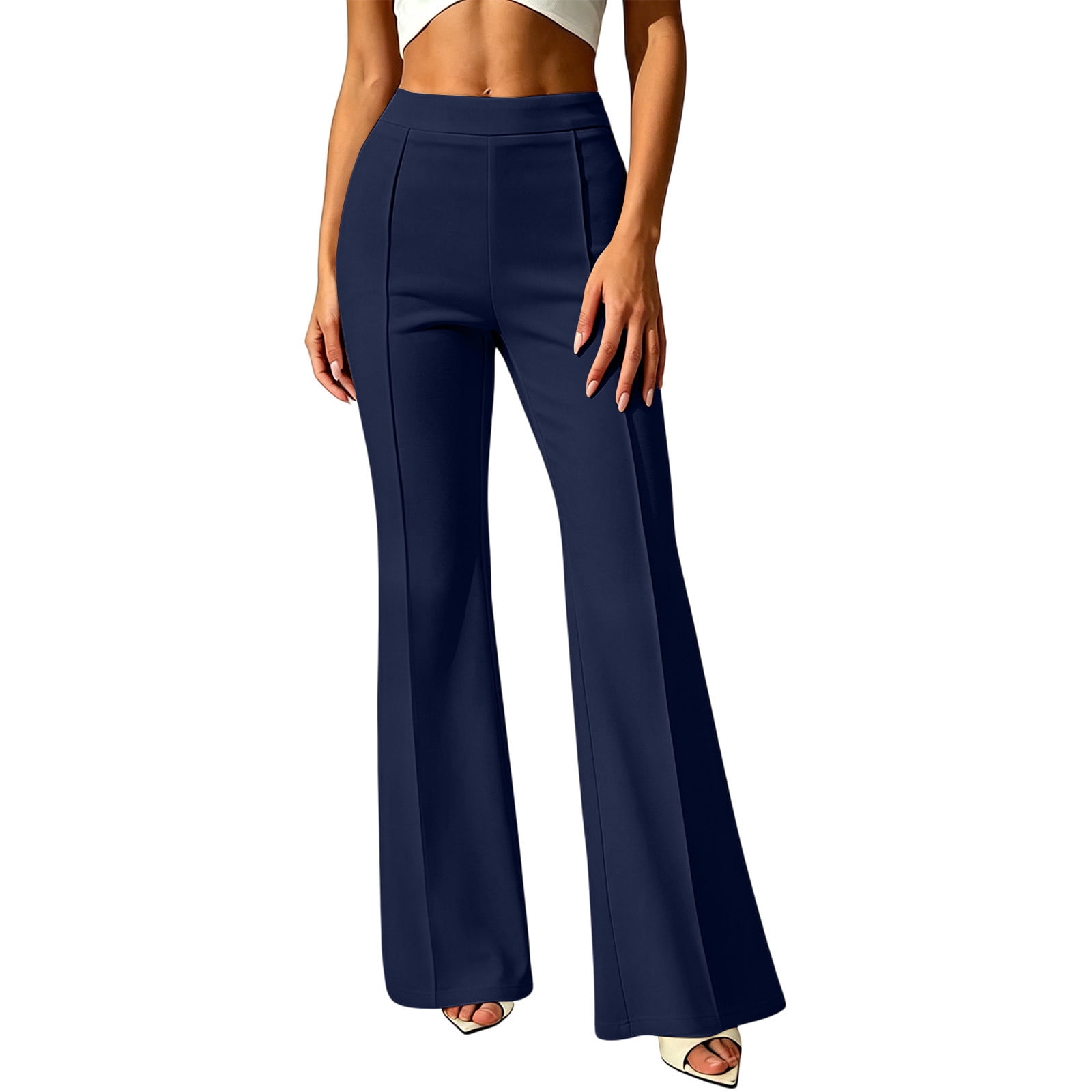 DeHolifer Women's Dress Pants High Rise Flare Pull On Stretchy Work ...