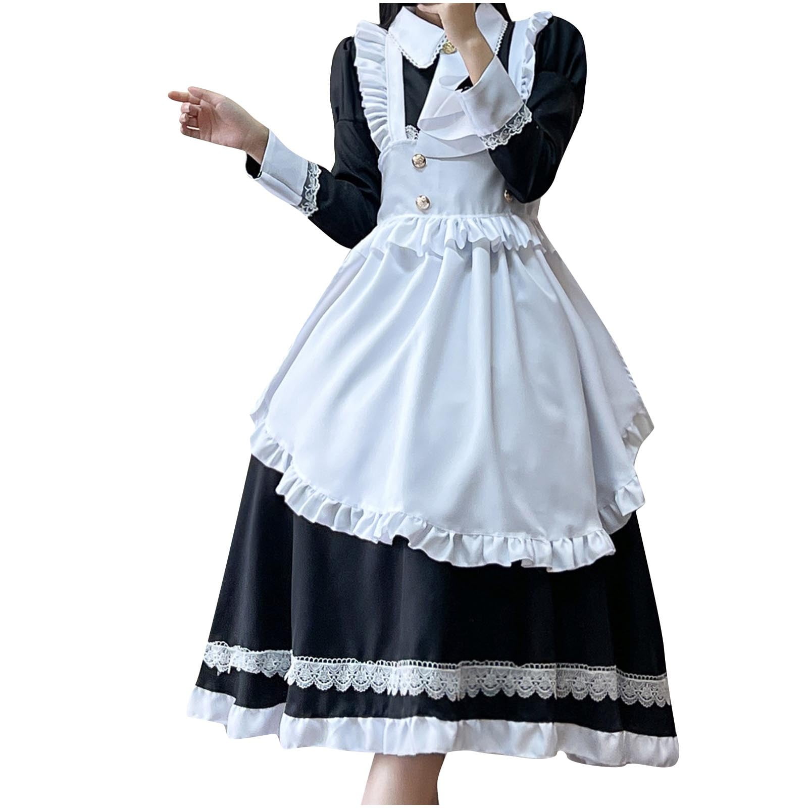 DeHolifer Women's Dresses Plus Size Lolita Maid Dress Short Sleeve Knee ...