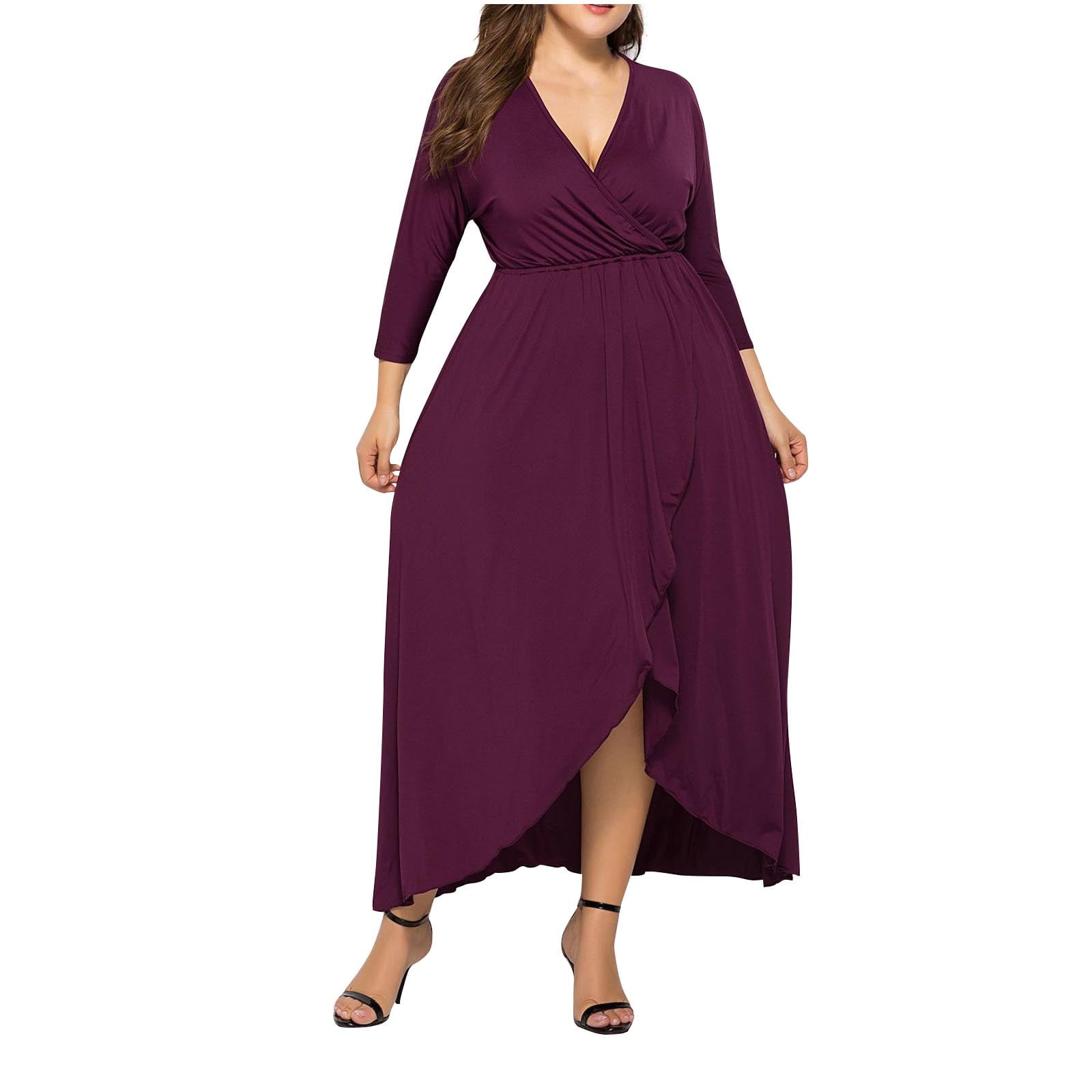 DeHolifer Women's Dresses Plus Size Solid Color V-Neck Hip Hugging ...