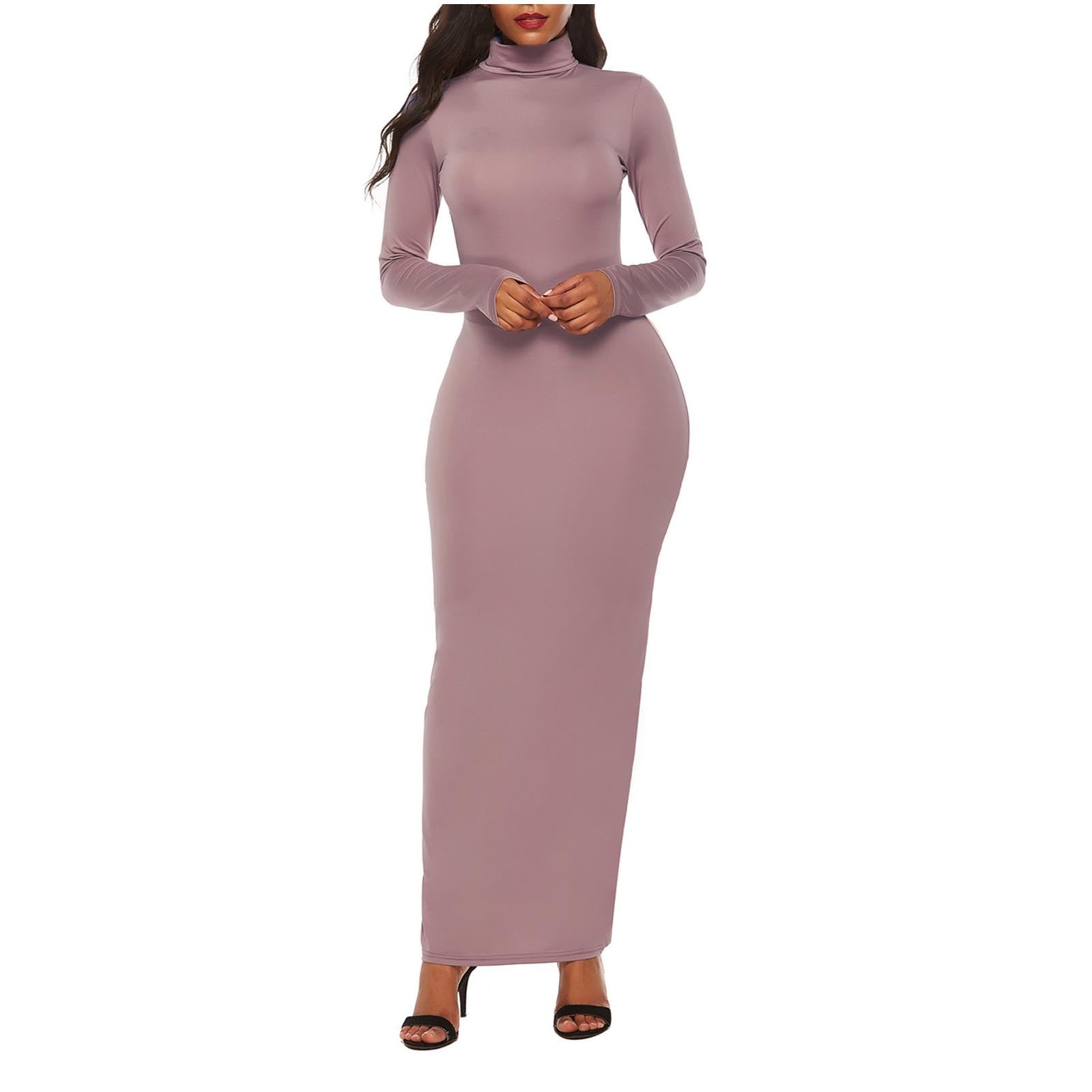 DeHolifer Women's Dresses Plus Size Turtleneck Solid Color Long Sleeve ...