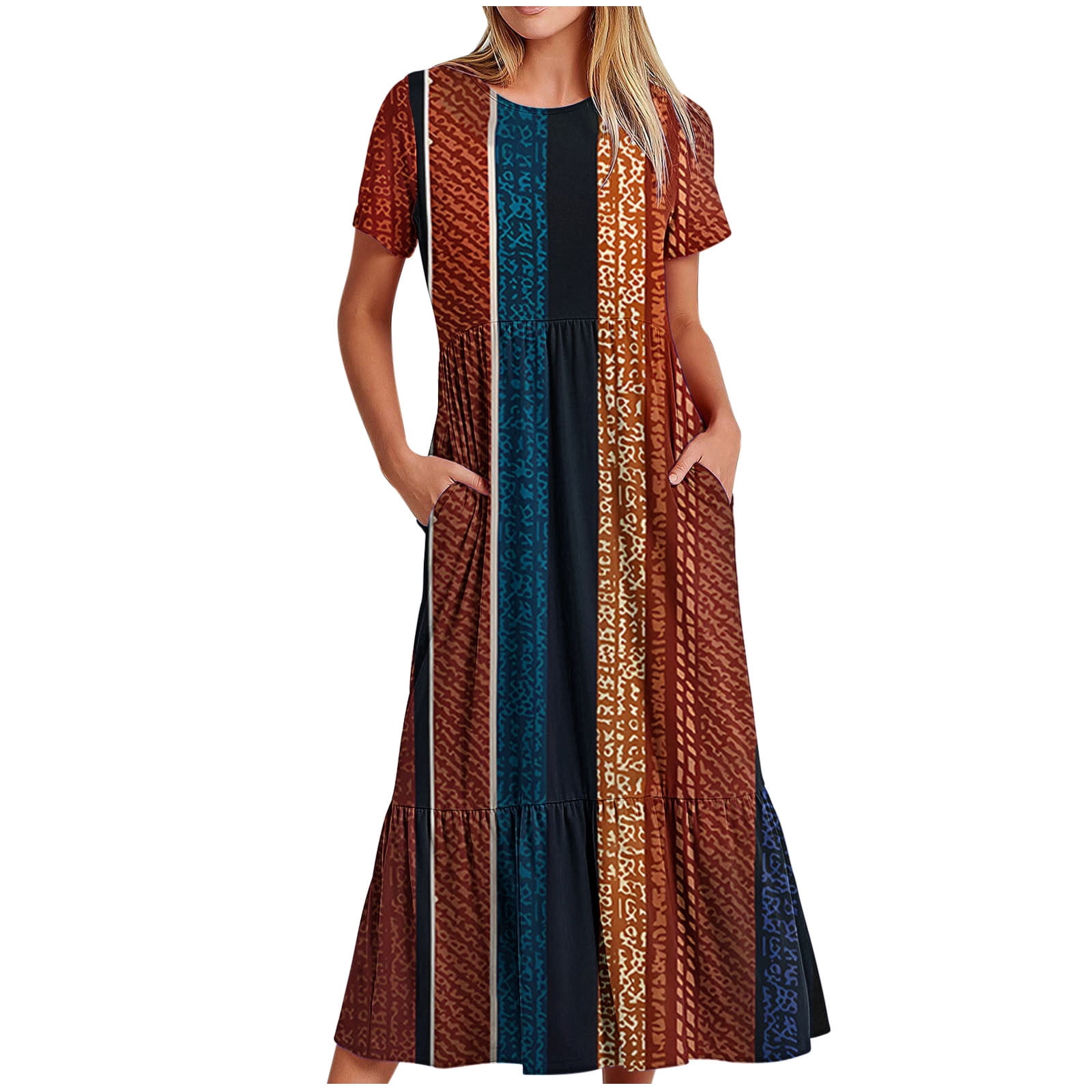 DeHolifer Women's Dresses Summer Short Sleeve A-Line Midi Dresses ...