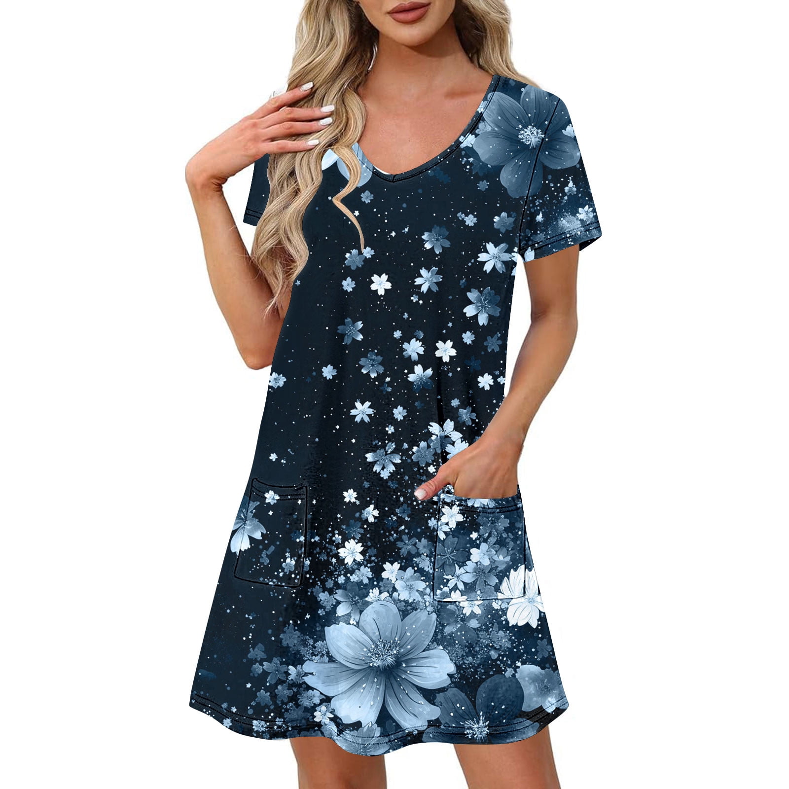 DeHolifer Women's Dresses V-Neck Floral Printed Short Sleeve Summer ...