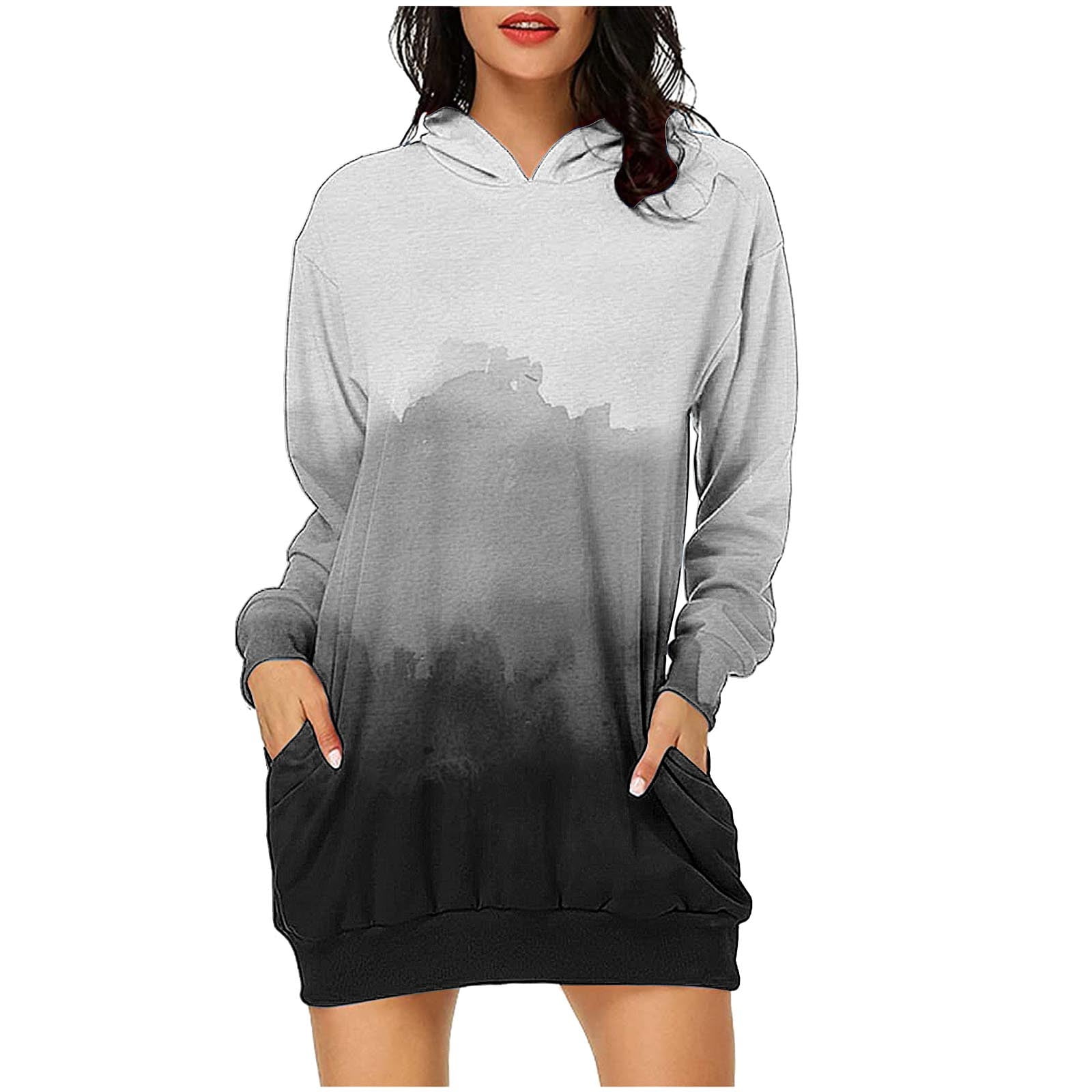 DeHolifer Women's Hooded Sweatshirt Strip Print Loose Lightweight Long ...